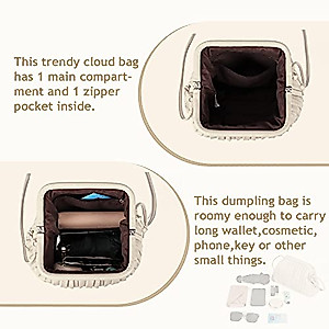 GLITZALL Clutch Purse and Dumpling Bag for Women,Designer Cloud Handbag and Ruched Bag with Detachable Shoulder Strap,Soft PU Leather (Beige)