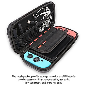 TJS Case for Nintendo Switch with [2 Pack Tempered Glass Screen Protector] Carbon Fiber Texture Hard Travel Carrying Case Shell Carry Pouch - Blue