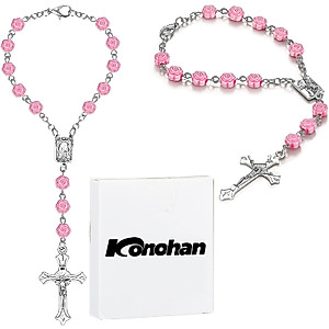 Konohan 2 Pieces Car Rosary Rearview Mirror Auto Rosary Religious Car Mirror Hanging Accessories for Automotive Personalized Protection Charm for Auto Decors(Rose,Pink)