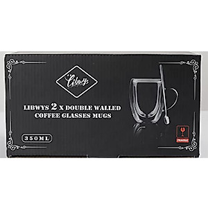 LIBWYS 2 Pack Double Walled Coffee Cups Glasses Mugs, 12oz Espresso Cappuccino Latte Tea Cups with Handle, Heat Resistant Borosilicate Clear Glasses 350ml