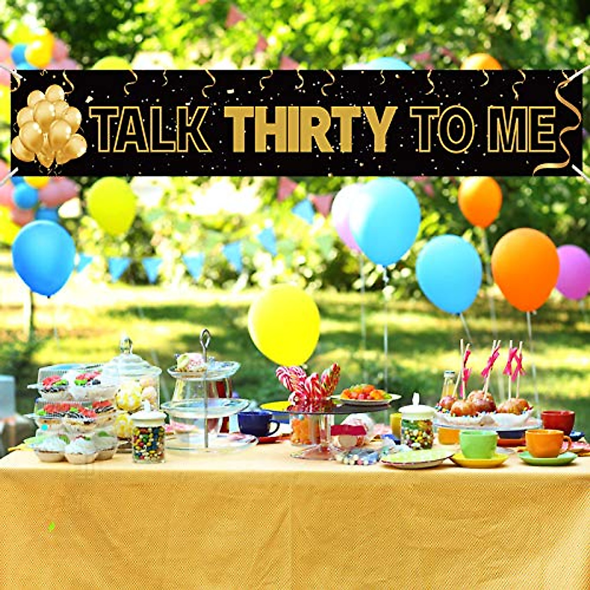 Kauayurk 30th Birthday Banner Decoration for Him Her, Talk Thirty to Me Banner Backdrop, Large 30 Year Old Birthday Party Decor Supplies, Gold Happy Thirty Birthday Sign for Outdoor Indoor(9.8x1.6ft)