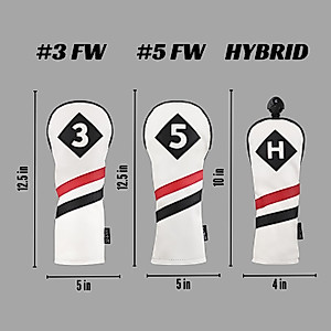 Majek Retro Golf Headcovers White Red and Black Vintage Leather Style 3 5 H Fairway Wood and Hybrid Head Cover Classic Look