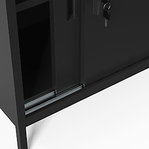 DiMorture Metal Office Cabinet File Cabinet Lockable, Printer Stand with Sliding Doors and Adjustable Shelves, Lateral Office Filing Cabinet for Letter, A4, Legal and File Folders, Black
