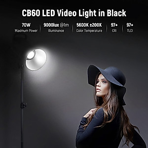 NEEWER Upgraded CB60 70W LED Video Light, 5600K Daylight COB Continuous Output Lighting with Bowens Mount/2.4G Remote CRI/TLCI97+ 9000Lux/1m for Studio/Outdoor Photography Videos Recording (Black)