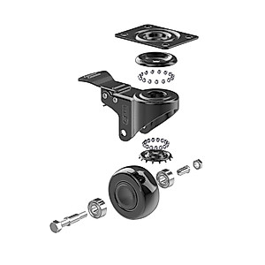 GBL 2" Heavy Duty Caster Wheels with 2 Brakes + Screws - up to 440Lbs - Set of 4 No Floor Marks Silent Castor for Furniture - Rubbered Trolley Wheels - Black Casters