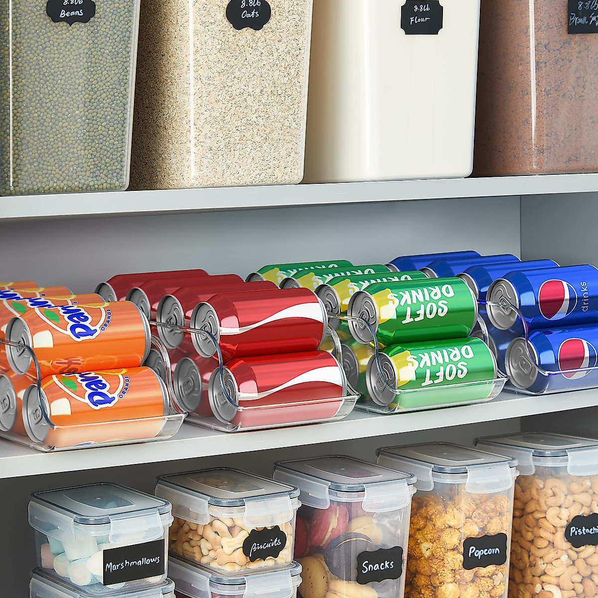 Lifewit 4pcs Soda Can Organizer for Refrigerator Kitchen Pantry Fridge Freezer Countertop Cabinet in Home, Office, Clear Plastic Beverage Drink Holder Rack, Each for 9 Pop Cans 355ml