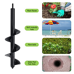 Auger Drill Bit Set for Planting Garden Auger Spiral Drill Bit for Planting Bulbs Flowers Planting Post or Umbrella Hole Digger for 3/8” Hex Drive Drill