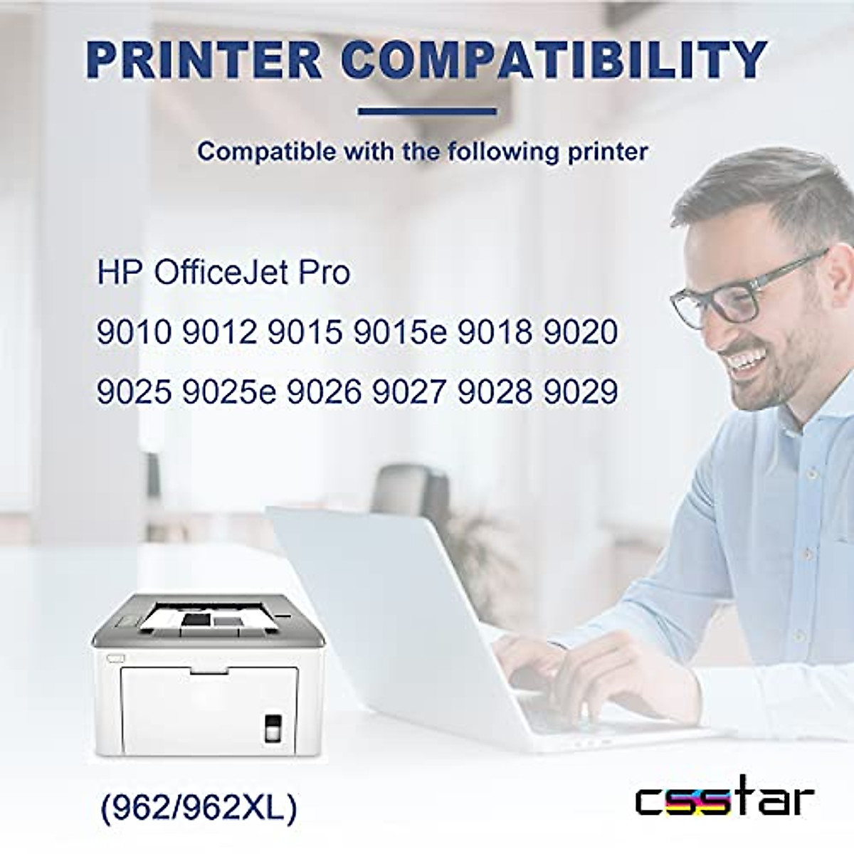 CSSTAR 962XL Ink Cartridge Remanufactured Replacement for HP 962 XL Ink Cartridge with HP OfficeJet Pro 9010 9015 9015e 9018 9025 9025e 9020 9012 9026 9028 9029 9027 1 Black 1 Cyan 1 Magenta 1 Yellow