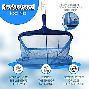 Pool Skimmer Net, Heavy Duty Leaf Rake Cleaning Tool, Fine Mesh Net Bag Catcher
