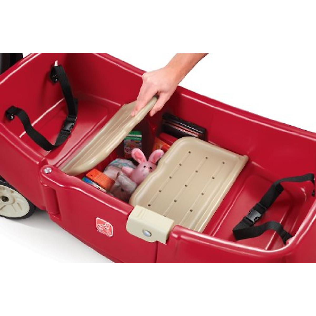 Step2 All Around Wagon For Kids – Comfortable, Durable Wagon with Whisper Wheels, Contoured Seats, Seat Belts, Cup and Snack Holders, Storage – Foldable Handle – Wagon Makes Great Stroller Alternative