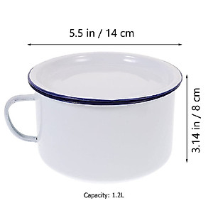 Alipis Antique Kitchen Bowl 2pcs Mixing Bowls Large Enamel on Ceramic Mug with Lid Handle Covered Ramen Noodle Soup Bowl Retro Enamelware Container 14X8CM 1.2L Noodle Bowl