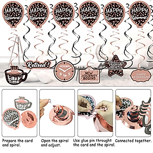 Retirement Decorations Women Rose Gold Happy Retirement Party Decorations Female (52pack) Happy Retirement Banner Gifts, Retirement Decor Double-Sided Pattern Card, Pompoms, Hanging Swirl Retired Sash