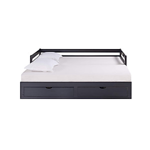 Alaterre Furniture Jasper Twin to King Extending Day Bed with Storage Drawers, Espresso