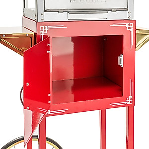 Olde Midway Vintage Style Popcorn Machine Maker Popper with Cart and 6-Ounce Kettle - Red