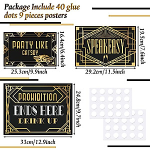 LINGXIU 9 Pieces Roaring 20s Party Decorations Black and Gold Retro Jazz Party Roaring Twenties Wall Signs Decorations Kit for 1920s Party Speakeasy Decorations Supplies