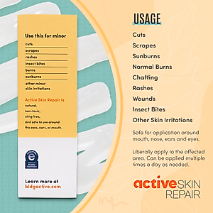 Active Skin Repair First Aid Healing Skin Hydrogel - Natural & Non-Toxic Repairing Ointment with Hypochlorus Acid for Minor Cuts, Wounds, Scrapes, Rashes, Sunburns, & More, HSA/FSA Eligible, 3 oz