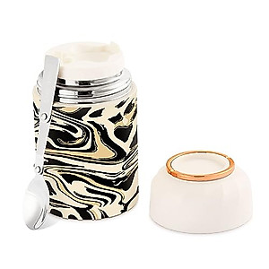 CUPADA Leopard Skin Texture Food Jar for Hot and Cold, Fluid Insulated Food Jars Vacuum 17OZ with Folding Spoon for Work Trip Picnic Camping