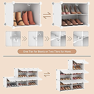 ROJASOP Closet Tall Shoe Rack Organizer, 10 Tiers Narrow White Shoes Storage Cabinet 20 Pairs Portable for Bedroom Small Space Stacked Shoe Rack for Entryway
