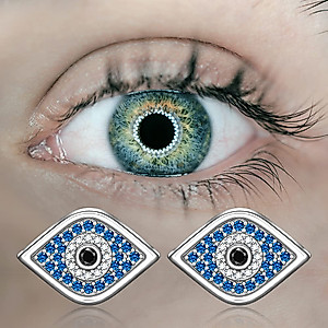 Evil Eye Earrings for Women Sterling Silver Blue Evil Eye Stud Earrings Mini Studs CZ Birthday Gifts