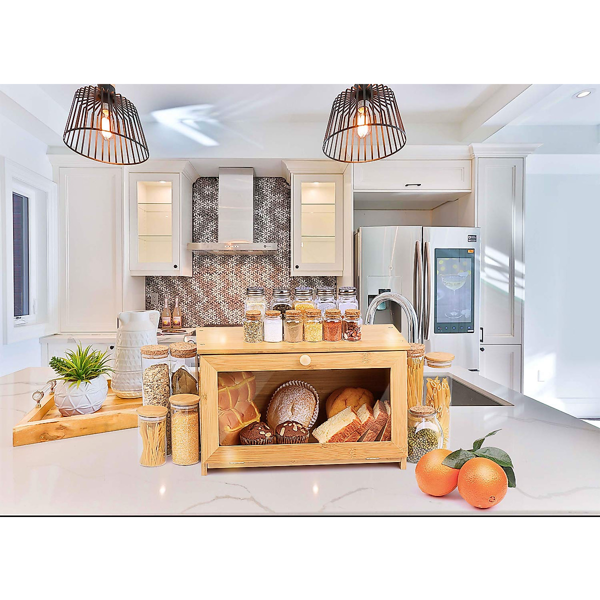 HOMEKOKO Wood Bread Box for Kitchen Counter, Single Layer Bamboo Large Capacity Food Storage Bin (NATURAL)