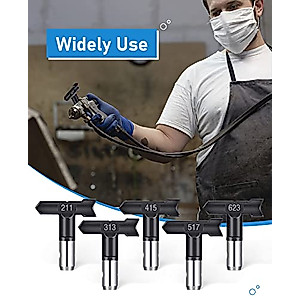Spray Nozzle Spray tip Reversible Spray Tips Airless Paint Sprayer Nozzle Tips Airless Paint Spray Machine Parts for Homes Buildings Garden Decks Fences (5 Pieces - 211, 313, 415, 517, 623)