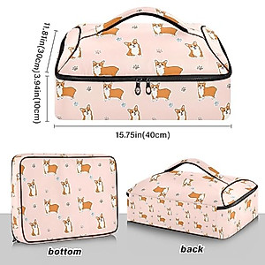Kcldeci Insulated Thermal Food Carrier Insulated Casserole Carrier for Hot or Cold Food,Corgi and Paws Insulated Tote Bag for Potluck Cookouts Parties Picnic,Lasagna Lugger