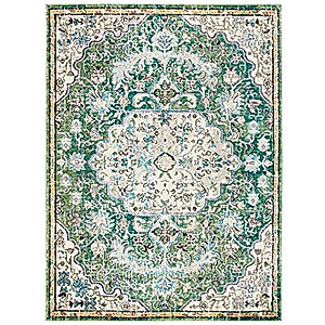 SAFAVIEH Madison Collection 8' x 10' Green / Turquoise MAD447Y Boho Chic Medallion Distressed Non-Shedding Living Room Bedroom Dining Home Office Area Rug