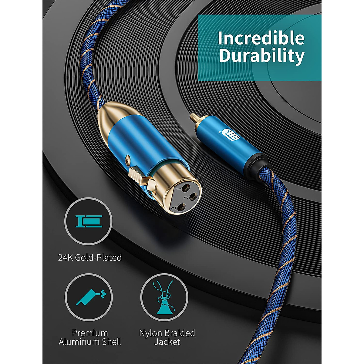 EMK XLR to RCA Cable, Microphone Cable Nylon Braid XLR Female to RCA Male HiFi Audio Cable for Home Theater,Microphone,Mixers,Amplifiers,Speaker,Hi-Fi Systems (5ft/1.5m)