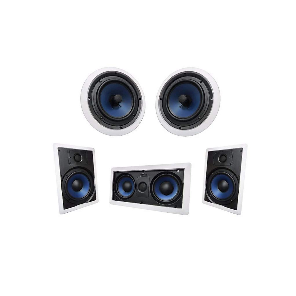Silver Ticket Products 1 x Center, 1 x Left & 1 x Right in-Walls and 2 x in-Ceiling Surround Sound 5.1 Speaker Home Theater Bundle Package