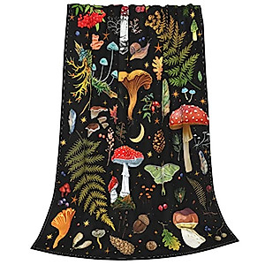 Mushrooms Throw Blanket Dark Wild Forest Blanket Soft and Lightweight Flannel Throw All Season Suitable for Use in Bed, Sofa, Living Room and Travel 50"x40"