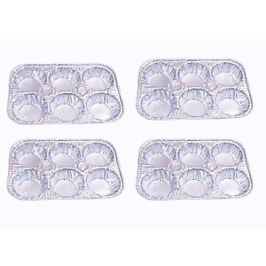 Set of 4 Muffin Pans, Aluminum Foil Disposable Muffin Pans, 6 Cavity Compartments