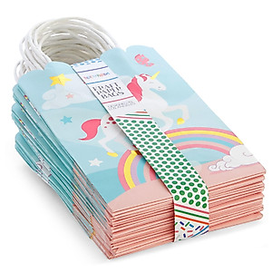 BLUE PANDA 24 Pack Small Unicorn Favor Bags with Handles, Pastel Rainbow Birthday Party Decorations (5.5 x 8.6 x 3 In)