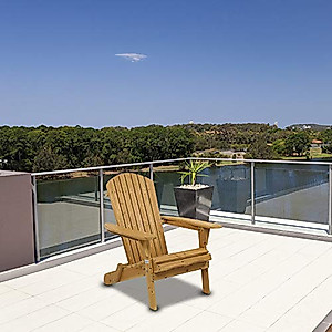 VINGLI Wooden Adirondack Chair 350 LBs Support Ergonomic Design, Folding Outdoor Patio Fire Pit Lounge Armchair Furniture w/Natural Finish, for Beach, Poolside, Balcony