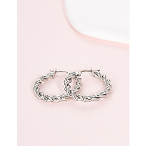 Limerencia hypoallergenic Pure Titanium Twisted Rope Round Hoop Earrings for women (24mm Twisted Rope Hoop, Silver)