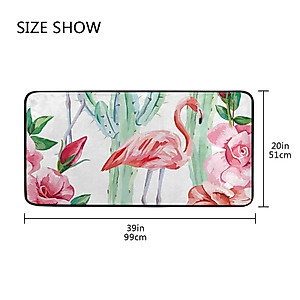Kitchen Rug Pink Flamingos and Cactus Roses Floral Anti Fatigue Kitchen Mat Non Slip Soft Standing Floor Mat Bath Rug Runner Doormats Carpet Area Rug for Home Decor 39" X 20"