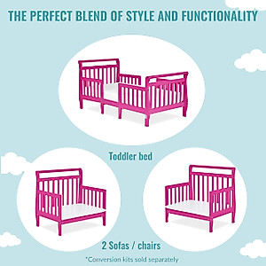 Dream On Me Emma 3-In-1 Convertible Toddler Bed In Fuschia Pink, Converts To Two Chairs And-Table, Low To Floor Design, JPMA Certified, Non-Toxic Finishes, Safety Rails