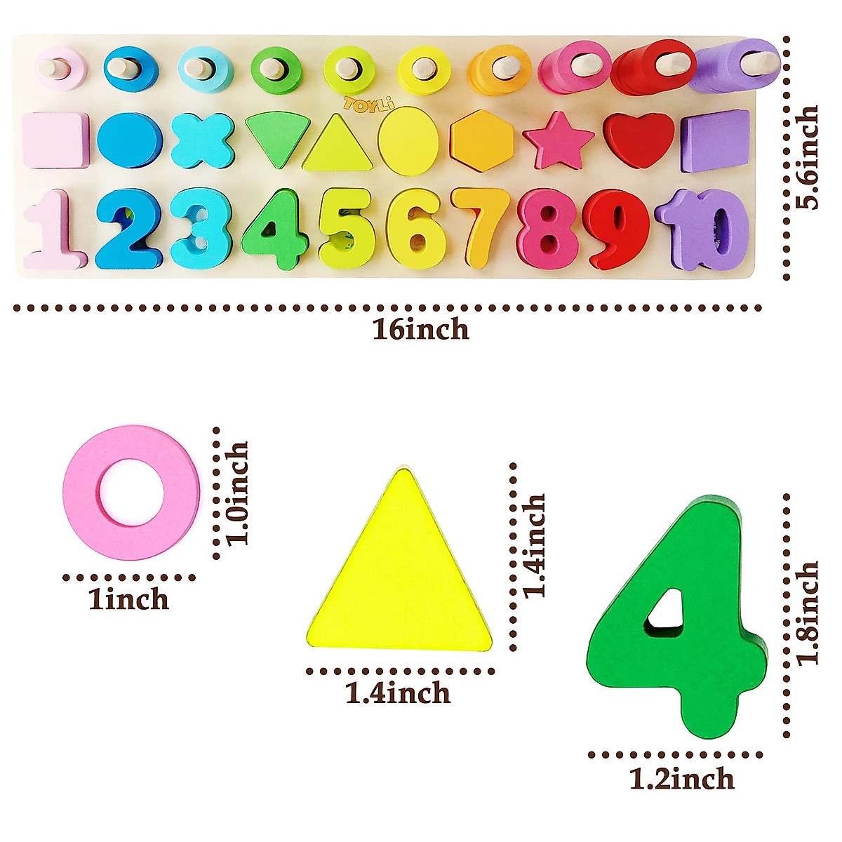 TOYLI Educational Math Learning Board and Puzzle Wooden 4 in 1, Wooden Stacking Toy