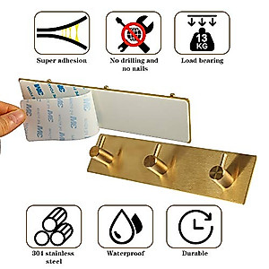 Picowe Key Holder for Wall Decorative, Adhesive Stainless Steel Key Hooks, Key Hanger Key Organizer for Wall, Towel Hook Coat Hanger for Kitchen Bathroom Mudroom Hallway Entryway(Three Rows,Golden)