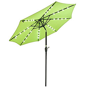 Ampersand Shops 9 Ft. Outdoor Patio Tilt Umbrella with Solar-Powered Energy Efficient LED Lights (Lime Green)