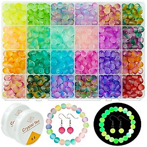 630PCS Glass Beads for Jewelry Making, 24 Color 8mm Glow in the Dark Glass Beads for Bracelets Making Gemstone Loose Spacer Beads for DIY Craft Friendship Bracelets Necklace Earring (8MM-Glowing)