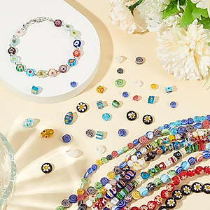 PH PandaHall 10 Strands Assorted Lampwork Beads Random Millefiori Beads Mixed Style Millefiori Lampwork Glass Beads Glass Loose Beads Spacer Beads for Jewelry Making - 13.8"~15.7"