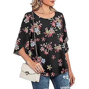 wodceeke Women's Chiffon Ice Silk Short Sleeve T-shirt Plus Size Casual Floral Print Tee Summer Basic Tops (Pink, L)