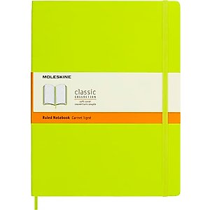 Moleskine Classic Notebook, Soft Cover, XL (7.5" x 9.5") Ruled/Lined, Lemon Green, 192 Pages