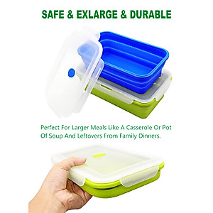 FUSMYE Set of 2 Extra Large Collapsible Silicone Food Storage Containers With Lids,82.8oz + 60.2oz Meal Box For Kitchen,Big Bento Lunch Boxes, Microwave,Dishwasher and Freezer Safe For Camping