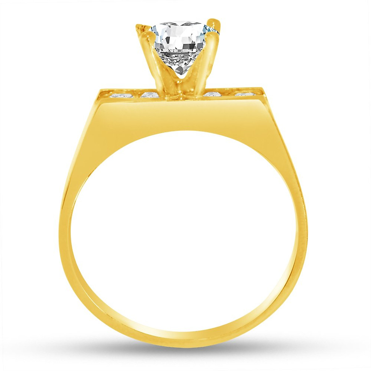 Size - 7 - Solid 14k Yellow Gold Round Cut Flat Bridal Engagement Ring & Wedding Band CZ Cubic Zirconia (2.0cttw., 1.0ct. Center)