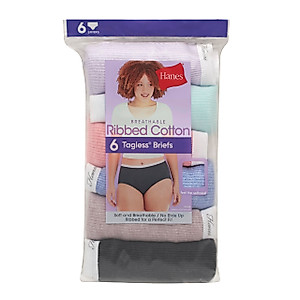Hanes Women's Ribbed Cotton Brief Underwear 6-Pack, Assorted, 8