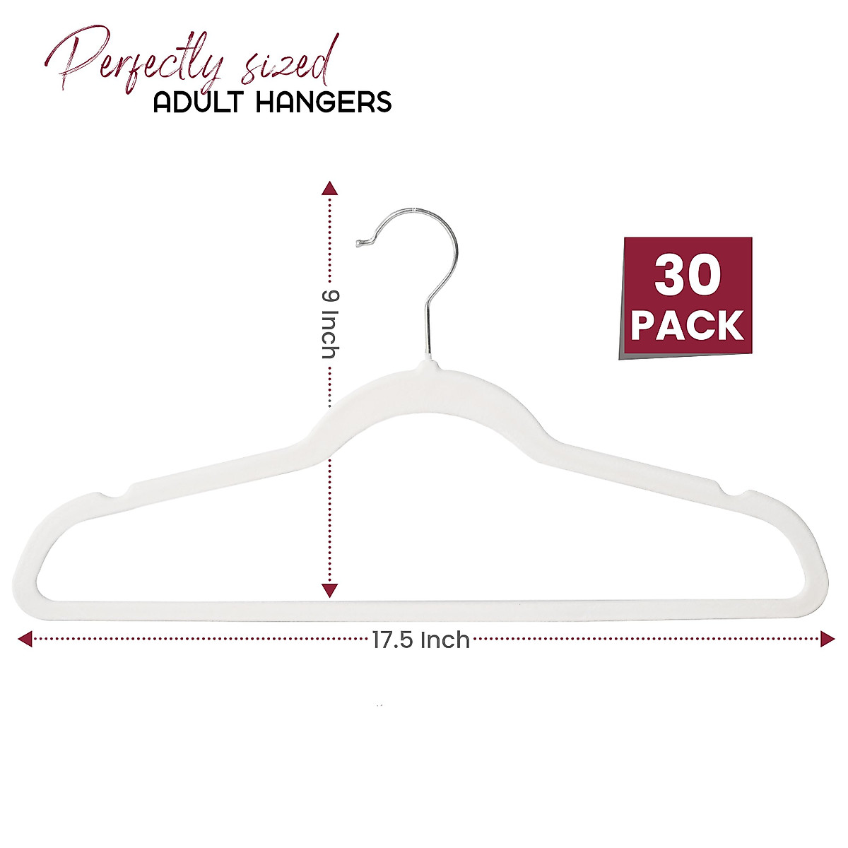 LDC LUX DECOR COLLECTION White Velvet Hangers 30 Pack - Premium Non Slip Clothes Felt Hanger for Coat, Pants, Suits, Shirts - Heavy Duty Space Saving 360 Rotatable Hook Hangars - White