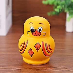 10 Pcs Wooden Yellow Duck Handmade Russian Nesting Dolls Toys, Cute Lovely Animal Matryoshka Stacking Dolls Home Decor, Educational Learning Toys for Adults