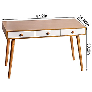 CERBIOR Writing Computer Desk, Laptop Notebook PC Workstation with 3 Drawers, Modern Simple Study Makeup Vanity Table Modern Furniture for Home Office, Burlywood