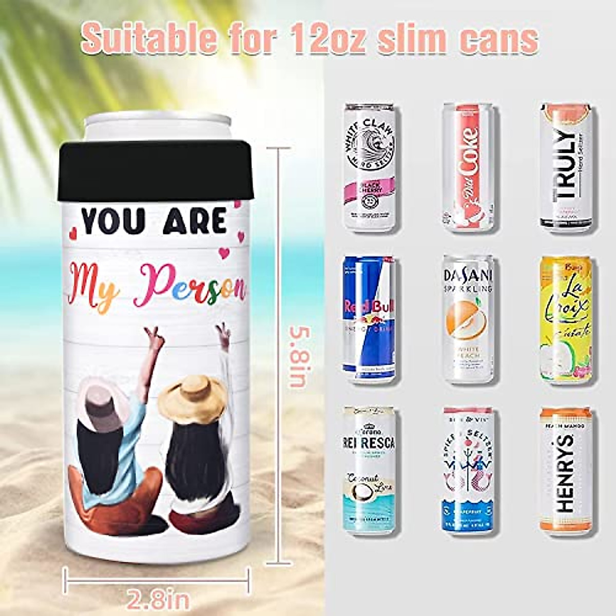 Tutmyrea Gifts for Best Friend Women 12 OZ Slim Can Cooler, Stainless Steel Insulated Drink Holder for Soul Sister BFF Bestie Personalized Birthday Christmas Presents Friendship Gifts